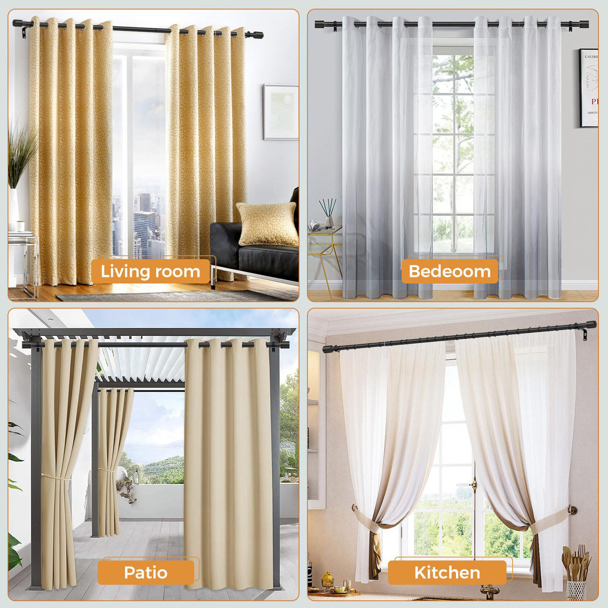 Latitude Run® Curtain Rods For Windows 48 To 84 Inches(4 To 7 Ft), Adjustable Splicing 3/4 ...